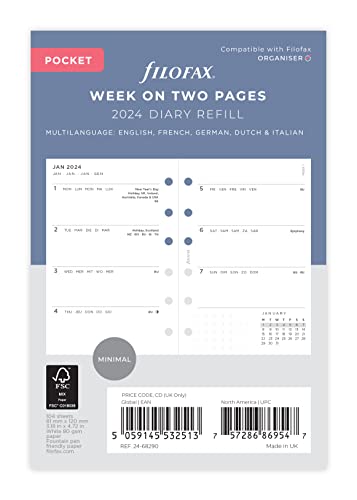 Filofax Pocket Minimal week on two pages 2024 diary