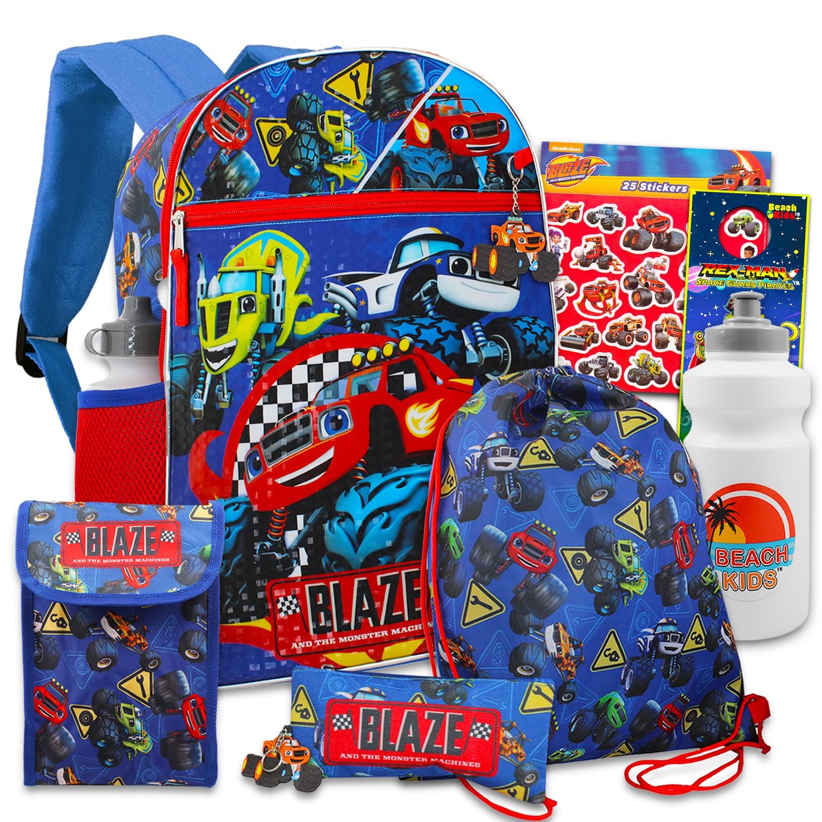 Blaze and the Monster Machines Backpack Set - Bundle with Blaze Backpack, Lunch Box, Drawstring Bag, Pencil Case, Stickers, More | Blaze School Supplies