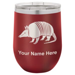 lasergram double wall stainless steel wine glass tumbler, armadillo, personalized engraving included (maroon)