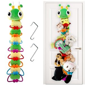 original hugapillar stuffed animal holder | stuffed animal storage and toy storage organizer | over the door storage plush toy organizer | displays plushies by holding them with magnetic hands