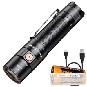 fenix dual battery bundle e35r edc flashlight, 3100 lumens usb-c rechargeable high lumen performance flashlight with extra arb-l21-5000 and lumentac battery case