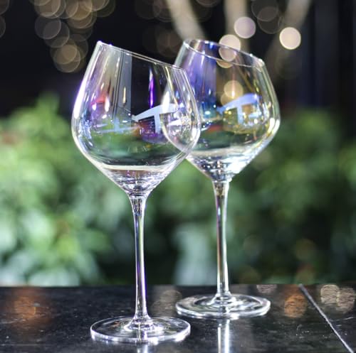 Luxrify Enhance Your Wine Experience Iridescent Wine Glasses - Premium Quality, Unique Design at Rim, Long Stemware, Hand-Blown & Perfect for Wine Lovers, Colored Stemware (Set Of 4)