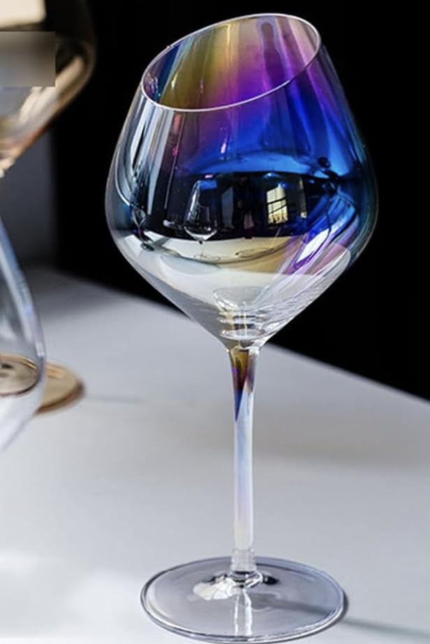 Luxrify Enhance Your Wine Experience Iridescent Wine Glasses - Premium Quality, Unique Design at Rim, Long Stemware, Hand-Blown & Perfect for Wine Lovers, Colored Stemware (Set Of 4)