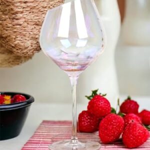 Luxrify Enhance Your Wine Experience Iridescent Wine Glasses - Premium Quality, Unique Design at Rim, Long Stemware, Hand-Blown & Perfect for Wine Lovers, Colored Stemware (Set Of 4)