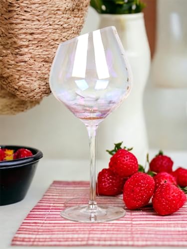 Luxrify Enhance Your Wine Experience Iridescent Wine Glasses - Premium Quality, Unique Design at Rim, Long Stemware, Hand-Blown & Perfect for Wine Lovers, Colored Stemware (Set Of 4)