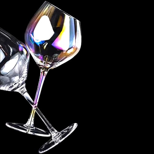 Luxrify Enhance Your Wine Experience Iridescent Wine Glasses - Premium Quality, Unique Design at Rim, Long Stemware, Hand-Blown & Perfect for Wine Lovers, Colored Stemware (Set Of 4)