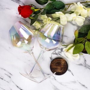 Luxrify Enhance Your Wine Experience Iridescent Wine Glasses - Premium Quality, Unique Design at Rim, Long Stemware, Hand-Blown & Perfect for Wine Lovers, Colored Stemware (Set Of 4)