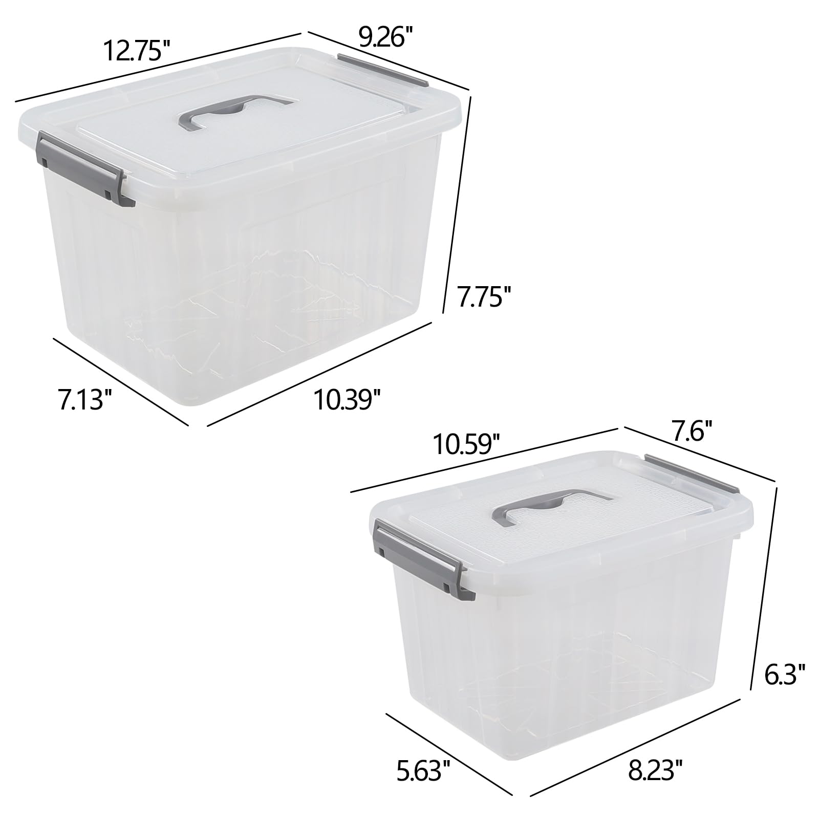 Easymanie 2 Pack Storage Bin with Handle, Plastic Lidded Storage Box, 6 Quart & 12 Quart, F