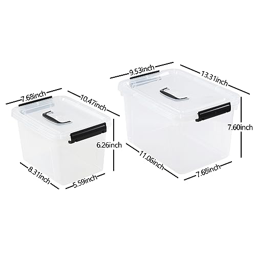 Jandson 2 Pack Latching Storage Box with Handle, Plastic Lidded Storage Bin, F