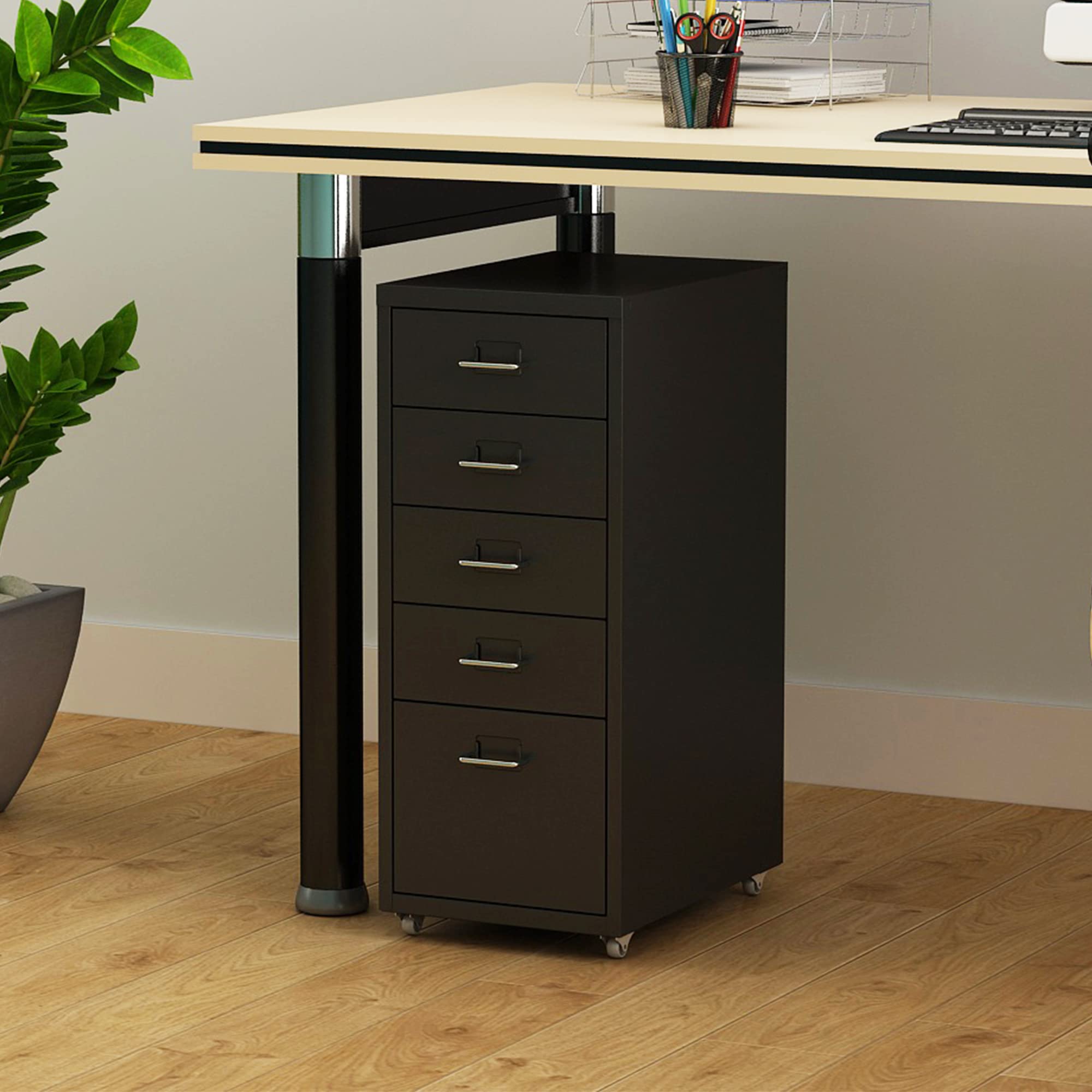 MIOCASA 5 Drawer Metal File Cabinet Mobile Underdesk Chest for Home Office (Black)