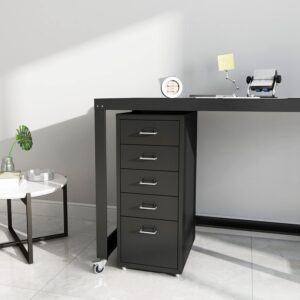 MIOCASA 5 Drawer Metal File Cabinet Mobile Underdesk Chest for Home Office (Black)