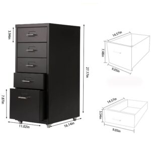 MIOCASA 5 Drawer Metal File Cabinet Mobile Underdesk Chest for Home Office (Black)