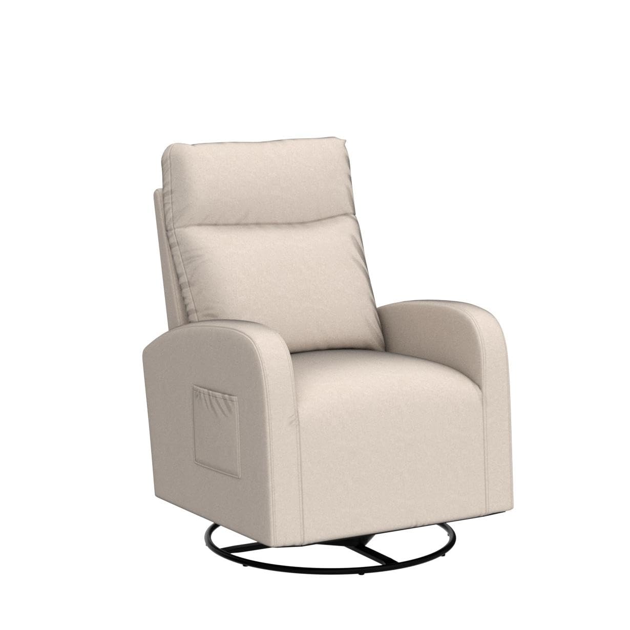 GNIXUU Rocking Chair, Swivel Gliding Nursing Chairs, Glider Rocker with Side Pocket for Nursery, Living Room, Baby Room, Bedroom, Beige Polyester Fabric