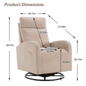 GNIXUU Rocking Chair, Swivel Gliding Nursing Chairs, Glider Rocker with Side Pocket for Nursery, Living Room, Baby Room, Bedroom, Beige Polyester Fabric