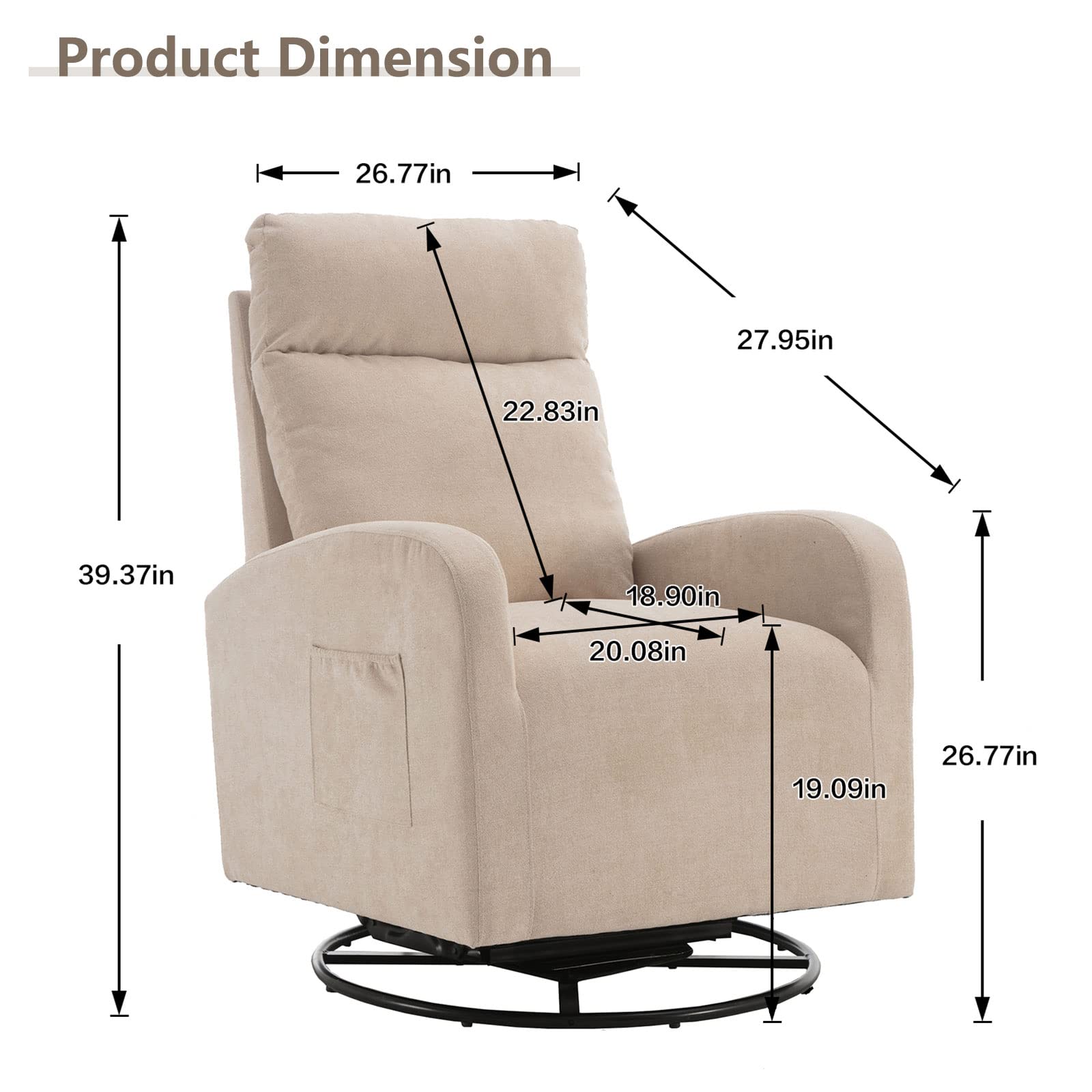 GNIXUU Rocking Chair, Swivel Gliding Nursing Chairs, Glider Rocker with Side Pocket for Nursery, Living Room, Baby Room, Bedroom, Beige Polyester Fabric