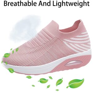 DONGJINGO Women Mesh Breathable Slip-on Air Cushion Walking Shoes,Arch Support Diabetic Shoes,Non-Slip Comfy Work Work Shoes (Light Purple,4.5)