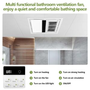 FLYINGFOX Bathroom Exhaust Fan with Heater and Ventilation Circulation LED Lamp Combo, Bathroom Fan 2300 Watt Heater, 160 CFM，White