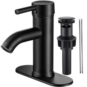 black bathroom faucet single hole bathroom sink faucet matte black single handle vanity basin faucet modern farmhouse rv bathroom faucet with pop-up drain suitable for 1 or 3 holes (black, short)