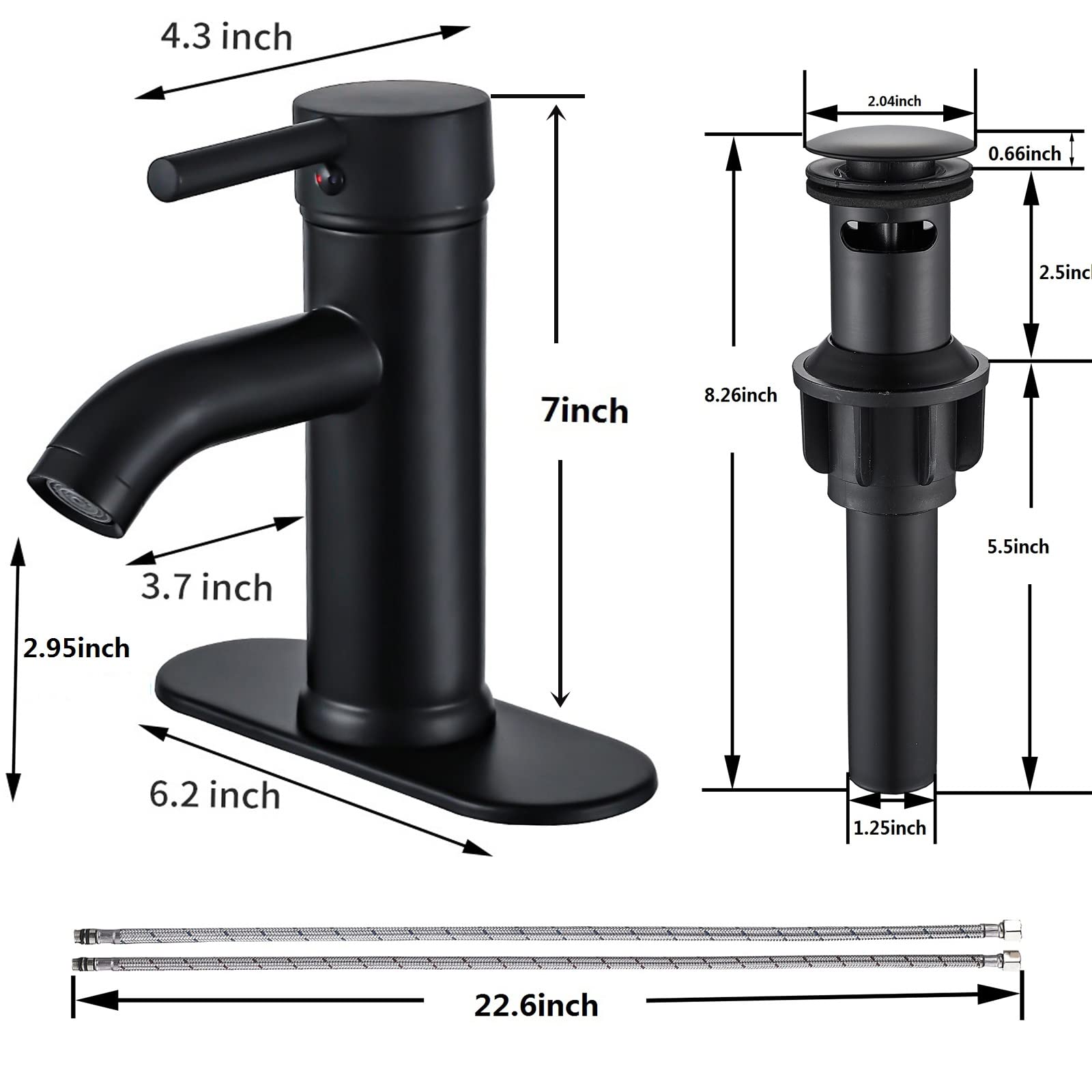 Black Bathroom Faucet Single Hole Bathroom Sink Faucet Matte Black Single Handle Vanity Basin Faucet Modern Farmhouse RV Bathroom Faucet with pop-up Drain Suitable for 1 or 3 Holes (Black, Short)