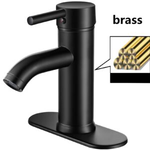 Black Bathroom Faucet Single Hole Bathroom Sink Faucet Matte Black Single Handle Vanity Basin Faucet Modern Farmhouse RV Bathroom Faucet with pop-up Drain Suitable for 1 or 3 Holes (Black, Short)