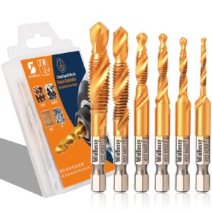 combination drill tap bit set 6 pcs (m3 m4 m5 m6 m8 m10), titanium high-speed steel screw tapping hexagonal handle multifunctional drill bit set, manual tool