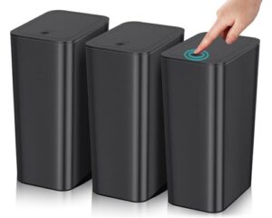 shpmxupw 3 pack bathroom small trash can with lid,10l / 2.6 gallon slim garbage bin wastebasket with pop-up lid for bedroom, office, kitchen, craft room, fits under desk/cabinet/sink/black