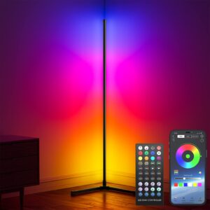 suguning corner lamp, light, led floor rgb light bar with remote and app, modern minimalist lit lamp for bedroom living room, multi lighting modes