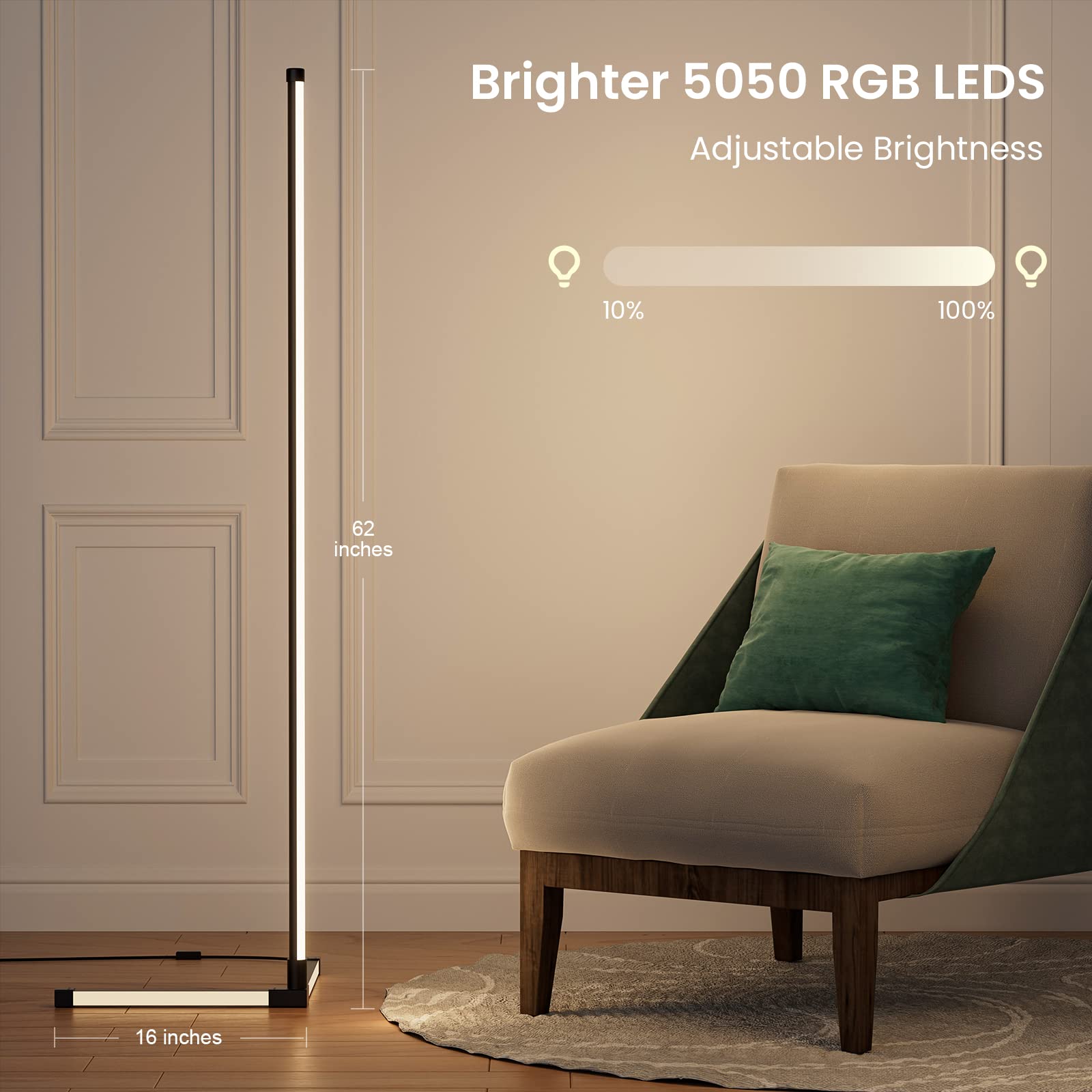 SUGUNING Corner Lamp, Light, Led Floor RGB Light Bar with Remote and App, Modern Minimalist Lit Lamp for Bedroom Living Room, Multi Lighting Modes