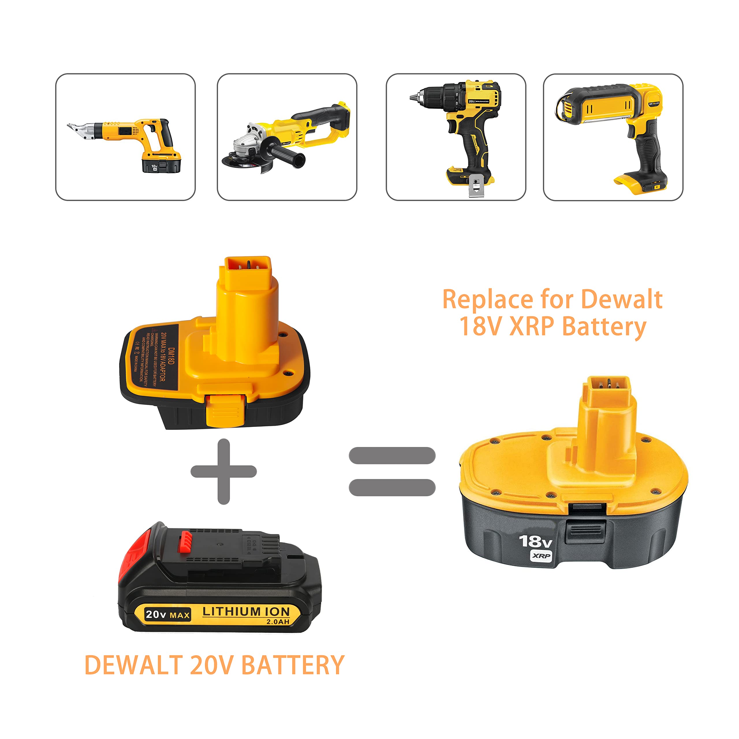 Battery Adapter DM18D with USB,Replacement DCA1820 Battery Adapter,Compatible with Dewalt 18V Tools (1 Pack)