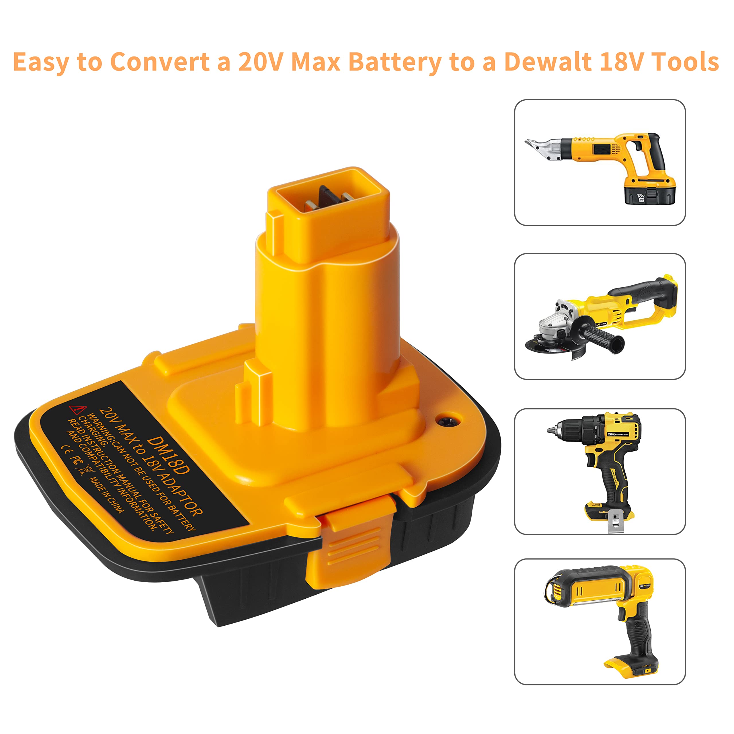 Battery Adapter DM18D with USB,Replacement DCA1820 Battery Adapter,Compatible with Dewalt 18V Tools (1 Pack)