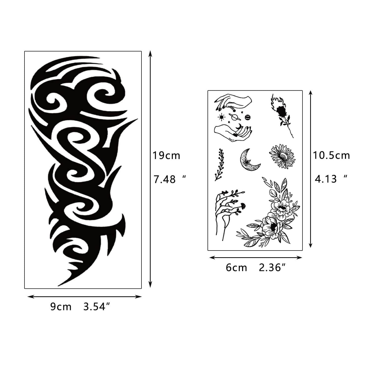 GLARYYEARS Maori Temporary Tattoo for Men Adults, 46-Pack Large Small size Realistic Tattoos, Totem Tribal Tiki Turtle Manta Fake Tattoo Stickers, Long-lasting Cool Black Body Half Arm Tattoos