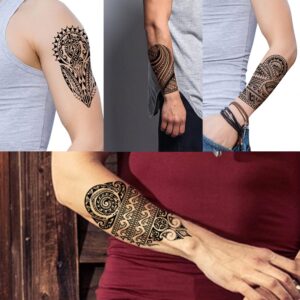 GLARYYEARS Maori Temporary Tattoo for Men Adults, 46-Pack Large Small size Realistic Tattoos, Totem Tribal Tiki Turtle Manta Fake Tattoo Stickers, Long-lasting Cool Black Body Half Arm Tattoos