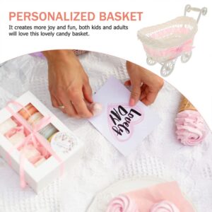 ARTIBETTER 2pcs Wicker Stroller Rattan Woven Basket Candy Snacks Goodie Treat Cart for Shower Centerpieces Decoration Pink