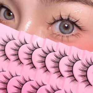 ahrikiss manga lashes natural look wispy anime lashes soft fake eyelashes lightweight false eyelashes faux mink lashes look like individual lashes 8 pairs eye lashes pack | 009