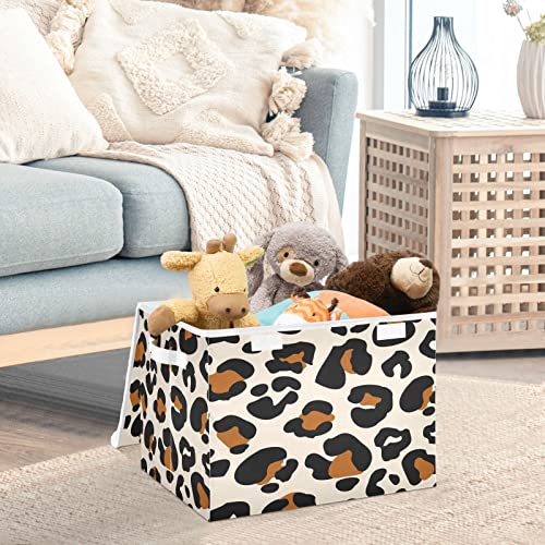 Kigai Leopard Print Storage Basket with Lid,Collapsible Storage Box Fabric Storage Bin for Closet,Office,Bedroom,Nursery