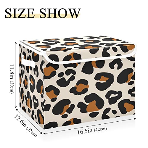 Kigai Leopard Print Storage Basket with Lid,Collapsible Storage Box Fabric Storage Bin for Closet,Office,Bedroom,Nursery