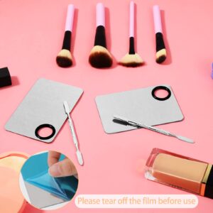 2 Sets Foundation Palette Makeup Mixing Palette Stainless Steel Cosmetic Mixing Palette with Spatula Makeup Artist Tool for Mixing Foundation Eye Shadow Eyelash Nail Art (4.52 x 2.99 inch)