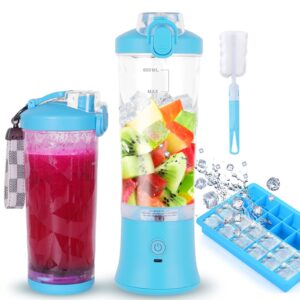 portable blender with 6 blades,20oz porsonal mini blender for shakes and smoothies,usb rechargeable fresh juice blender handheld blender (blue)