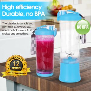 Portable Blender with 6 blades,20Oz Porsonal Mini Blender for Shakes and Smoothies,USB Rechargeable Fresh Juice Blender Handheld Blender (blue)