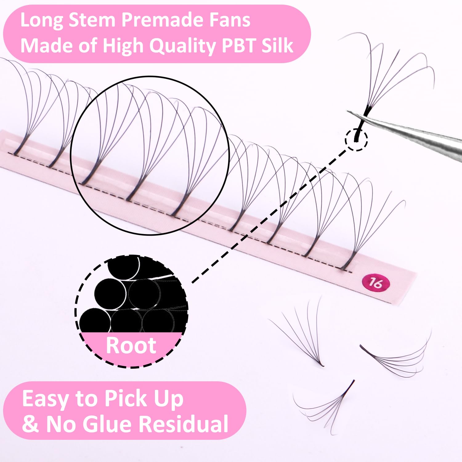 VEYES INC Lash Extension Supplies Premade Fans Eyelash Extensions Mixed Tray 7D 0.07 D curl 9-16mm Short Stem Volume Lashes Matte Black 320FANS