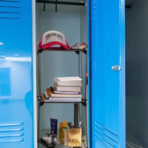 Stackable Locker Shelf, Mesh Locker Shelf, Locker Organizer | Foldable, Extra Tall | Fit Standard Size School, Gym, Work Locker | Ideal for Office Desk, Kitchen Cabinet, Closet, Bathroom | Black, 2 pc