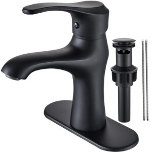 black bathroom faucet single hole bathroom sink faucet matte black bathroom faucet single handle wash basin faucet modern rv faucet with pop-up drain suitable for 1 hole or 3 hole (black, short)