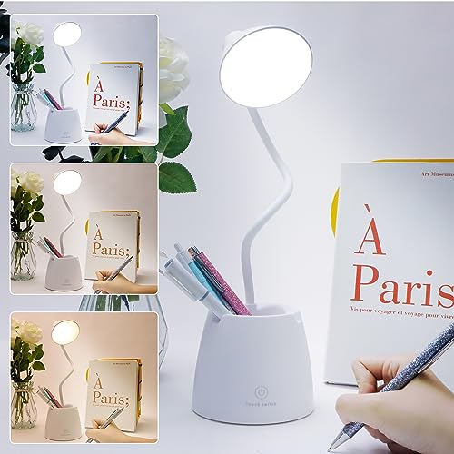 UOIXPUHUO LED Desk Lamp Desk Light for Home Office, Eye-Caring Small Desk Lamp with USB Charging Port for Kids, Reading Lamp for Desk with 3 Lighting Modes for College Dorm Room