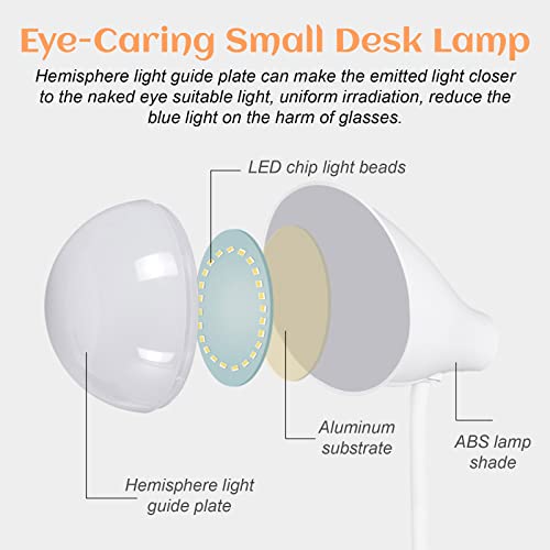 UOIXPUHUO LED Desk Lamp Desk Light for Home Office, Eye-Caring Small Desk Lamp with USB Charging Port for Kids, Reading Lamp for Desk with 3 Lighting Modes for College Dorm Room