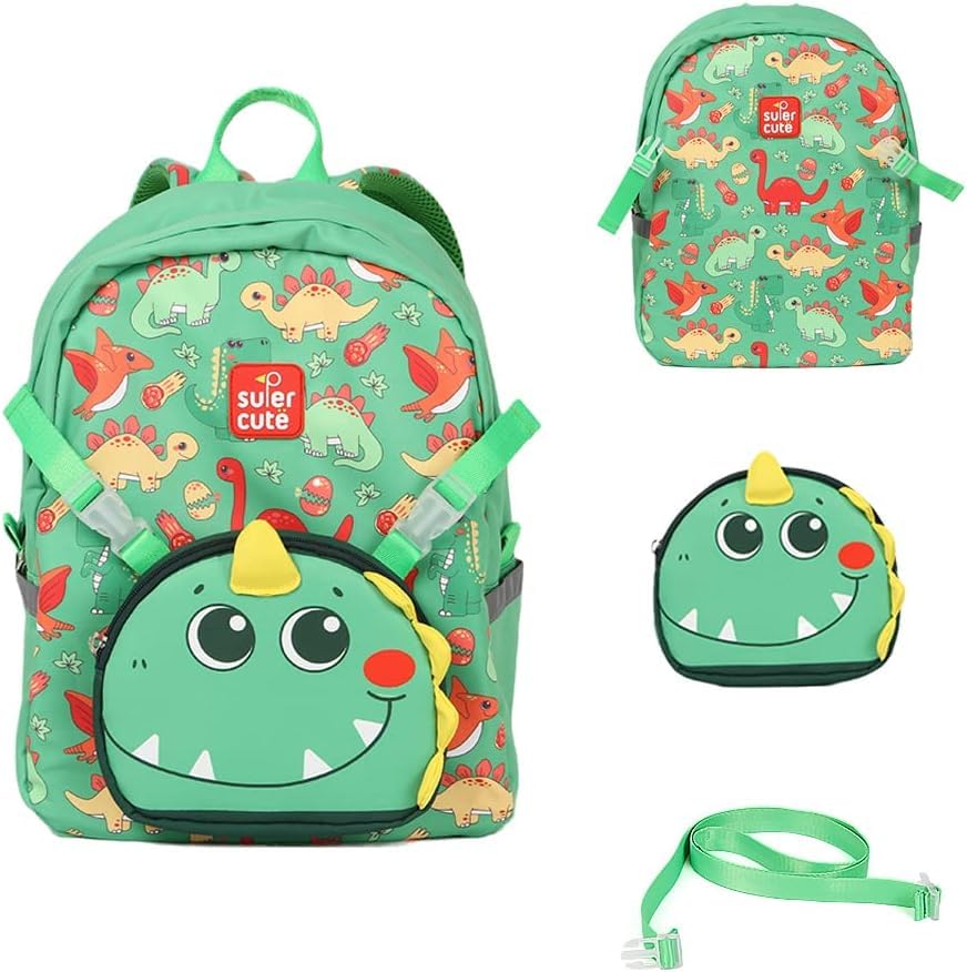 Supercute Dinosaur Toddler Backpack, Lightweigh Kids Preschool Schoolbag 2 in1 Backpack Set for Boys Girls