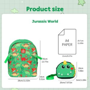 Supercute Dinosaur Toddler Backpack, Lightweigh Kids Preschool Schoolbag 2 in1 Backpack Set for Boys Girls