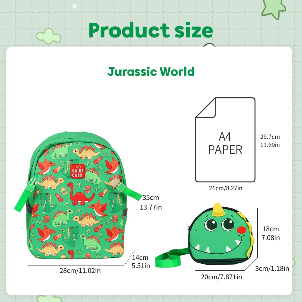 Supercute Dinosaur Toddler Backpack, Lightweigh Kids Preschool Schoolbag 2 in1 Backpack Set for Boys Girls