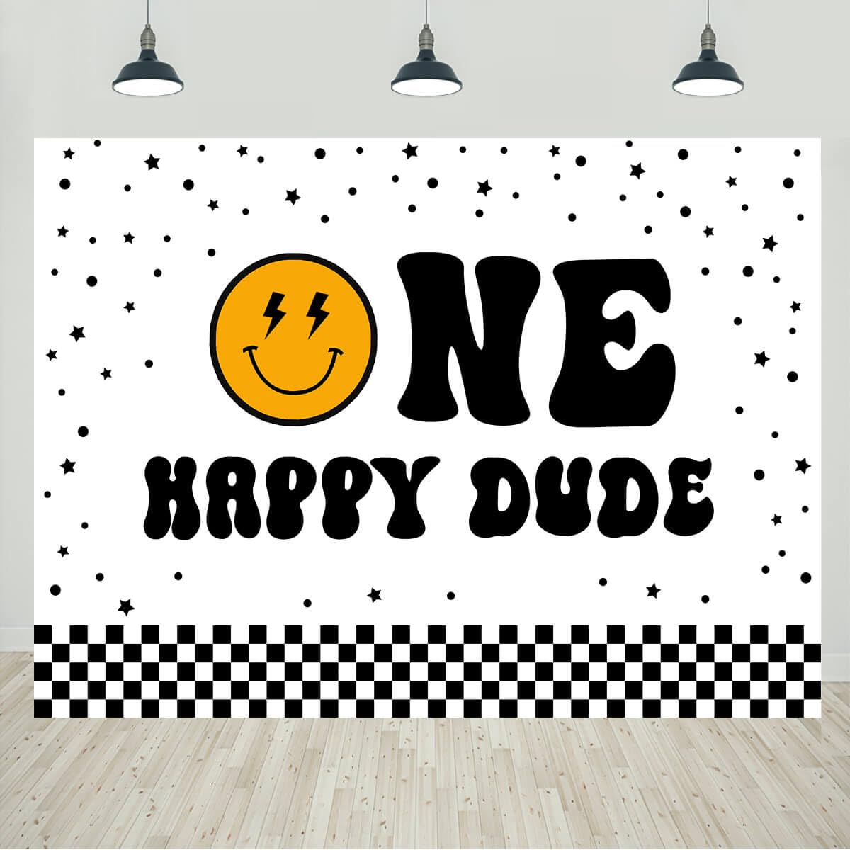 One Happy Dude Birthday Backdrop for Boys 1st Birthday Photography Background Decorations Boy First Birthday Party Cake Table Banner Supplies 7x5ft