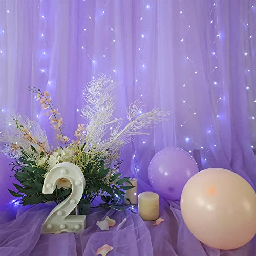 Lavender Sheer Backdrop Curtain with Led Lights for Baby Shower Wedding10ft X 10ft Lavender Tulle Backdrop Curtain for Bridal Shower Birthday Party Photoshoot Background Decorations