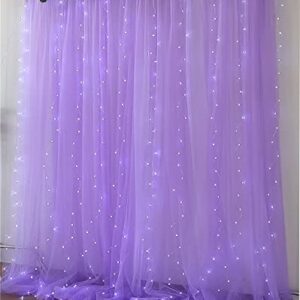 Lavender Sheer Backdrop Curtain with Led Lights for Baby Shower Wedding10ft X 10ft Lavender Tulle Backdrop Curtain for Bridal Shower Birthday Party Photoshoot Background Decorations